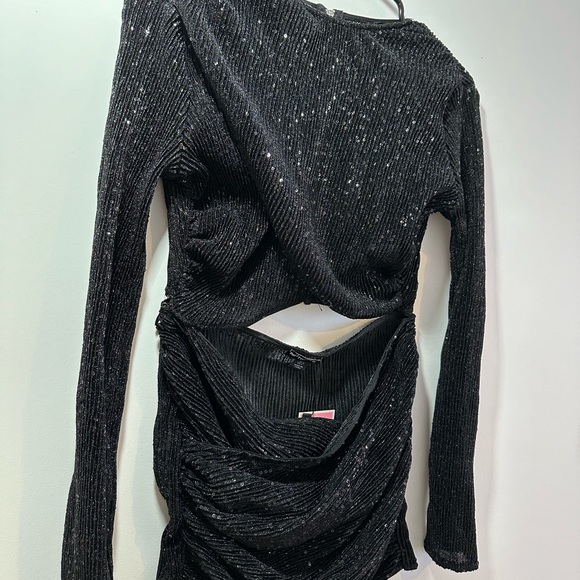 PrettyLittleThing | Skirts | Black Sequin Cross Over Crop Top And Skirt ...